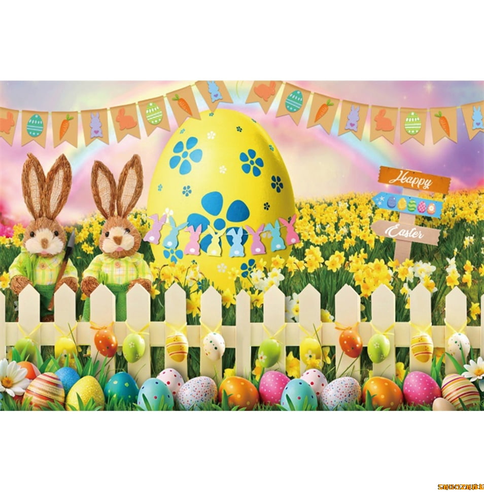 Spring Easter Backdrop Photography Flowers Gard Fce Colorful Eggs Gre ...