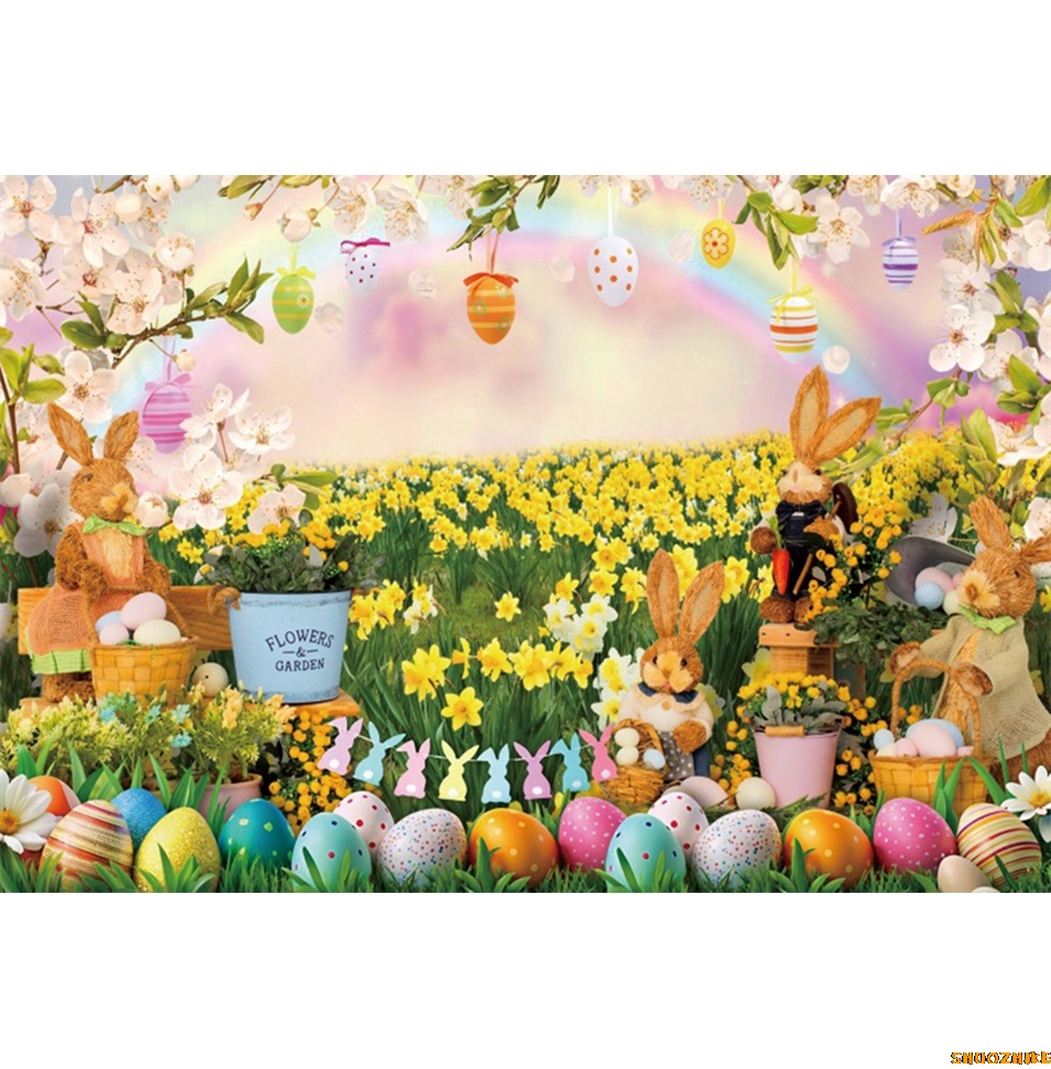 Spring Easter Backdrop Photography Flowers Gard Fce Colorful Eggs Gre ...