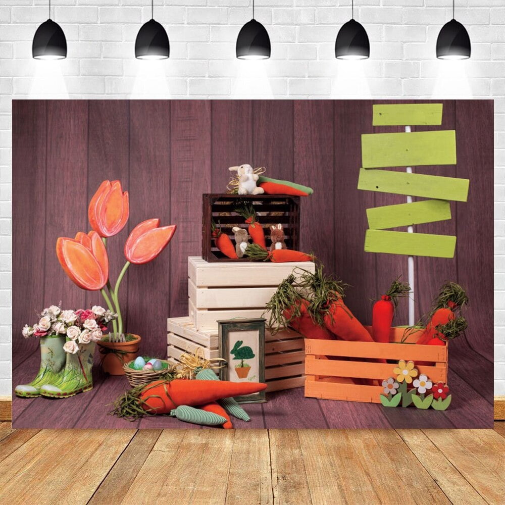 Spring Easter Backdrop Rabbit Bunny Flower Wooden Wall Photography ...