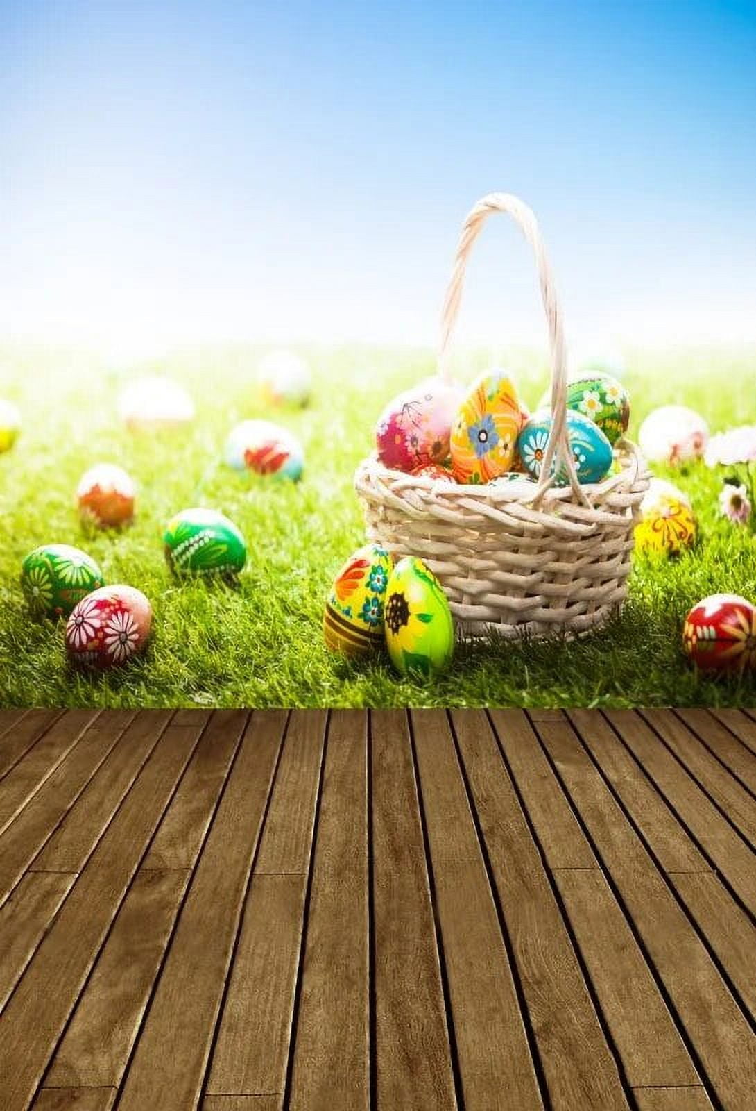Spring Easter Backdrop Rabbit Colore Eggs Flower Grass Wood Floor ...