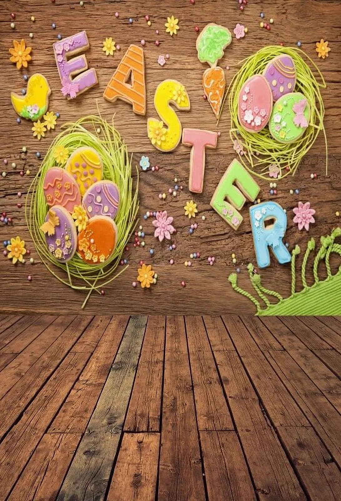 Spring Easter Backdrop Rabbit Colore Eggs Flower Grass Wood Floor ...