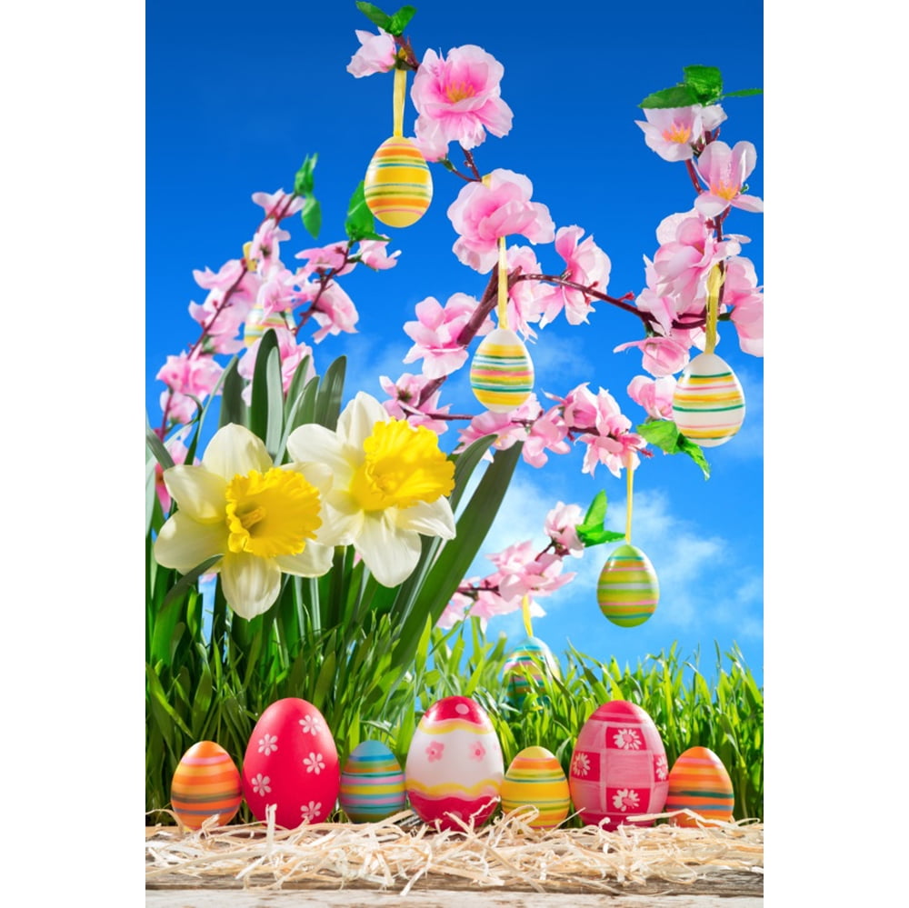 Spring Easter Backdrop Rabbits Colorful Eggs Photography Background for ...