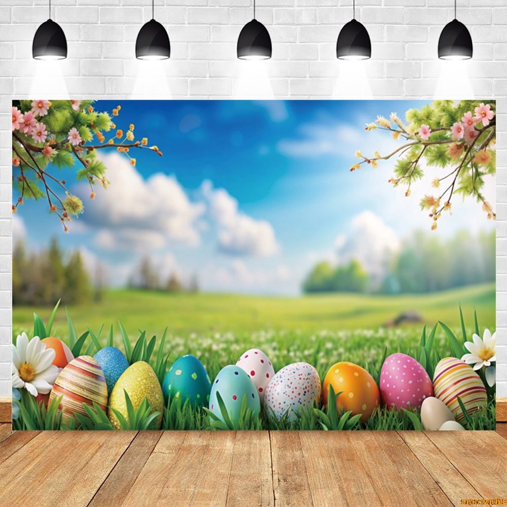 Spring Easter Backdrop Rabbits Eggs Grass Flowers Gard Fce Newborn Baby ...