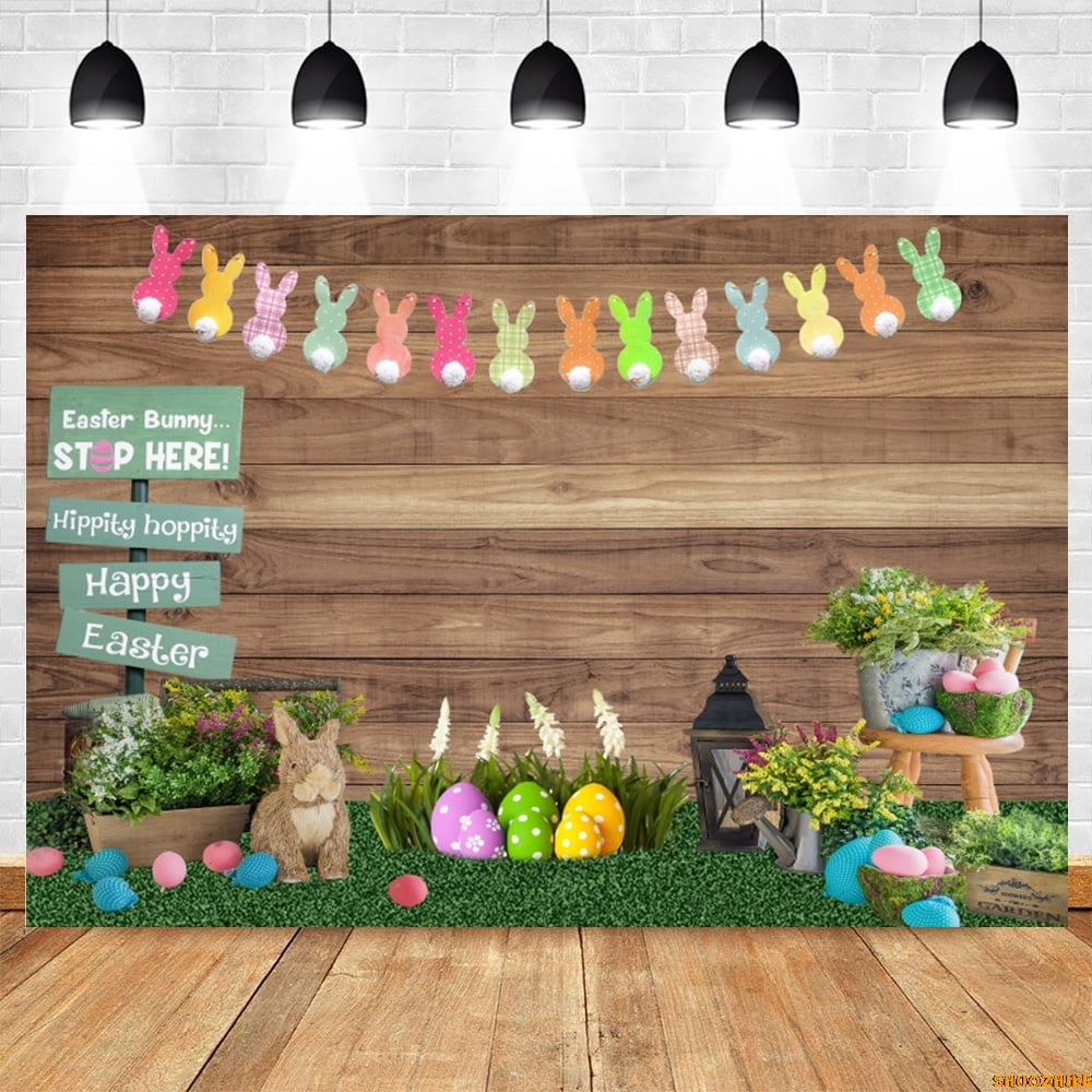 Spring Easter Backdrop Rabbits Eggs Grass Flowers Gard Fce Newborn Baby ...