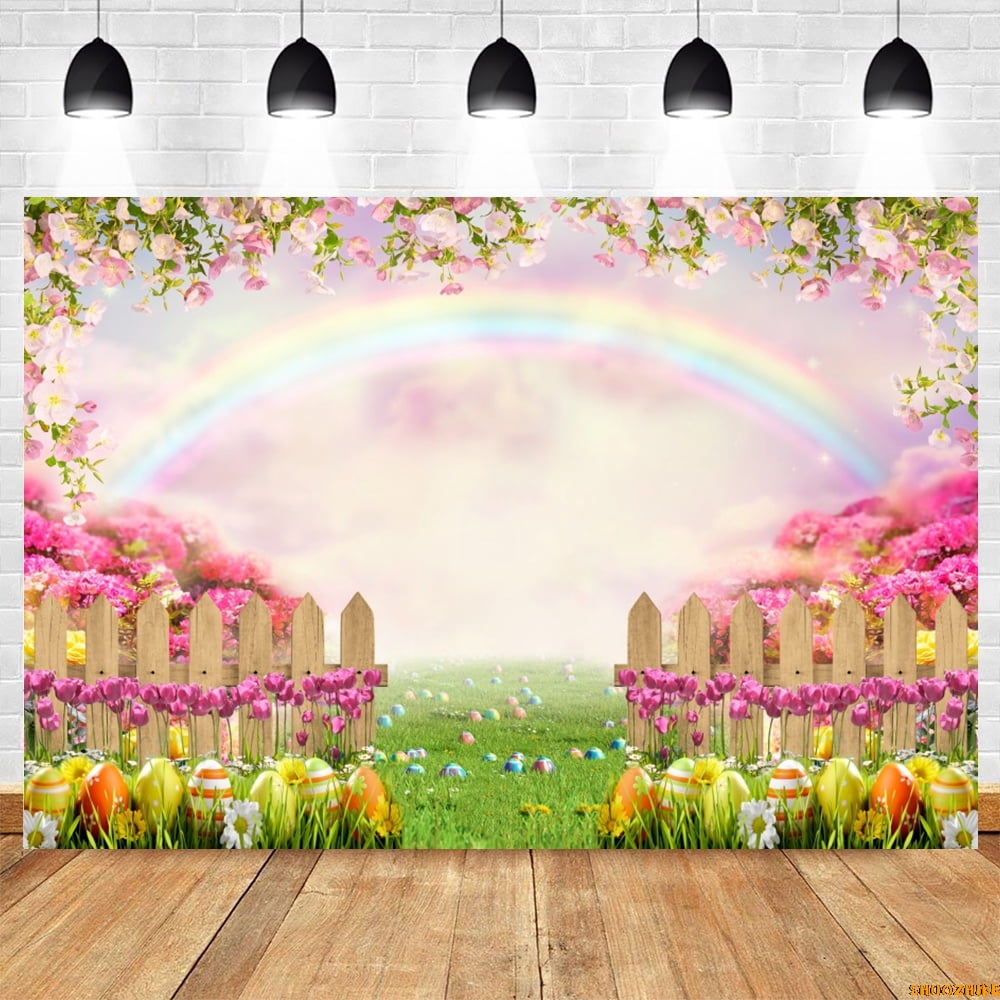 Spring Easter Backdrop Rabbits Eggs Grass Flowers Gard Fce Newborn Baby ...
