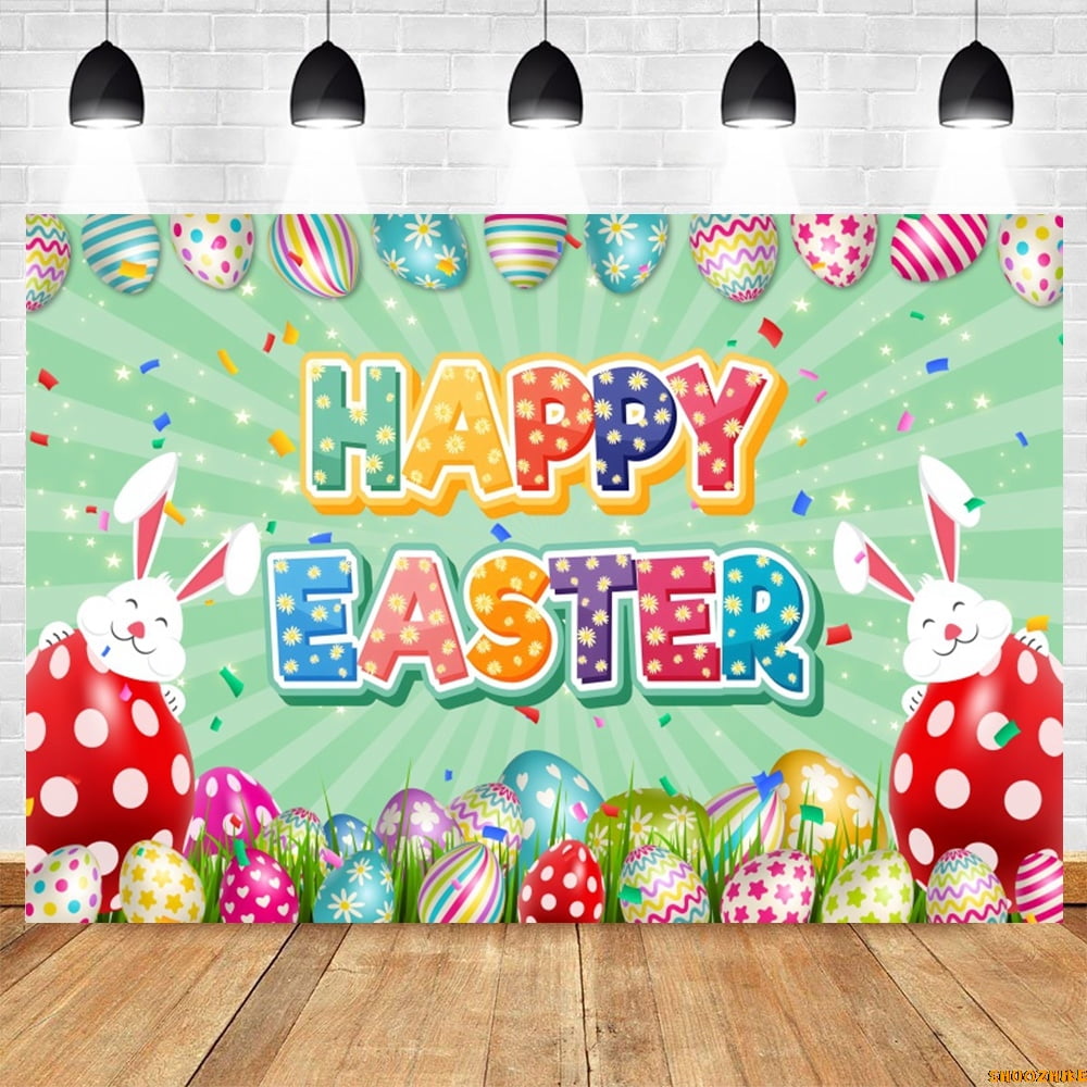 Spring Easter Backdrop Rabbits Eggs Grass Flowers Gard Fce Newborn Baby ...