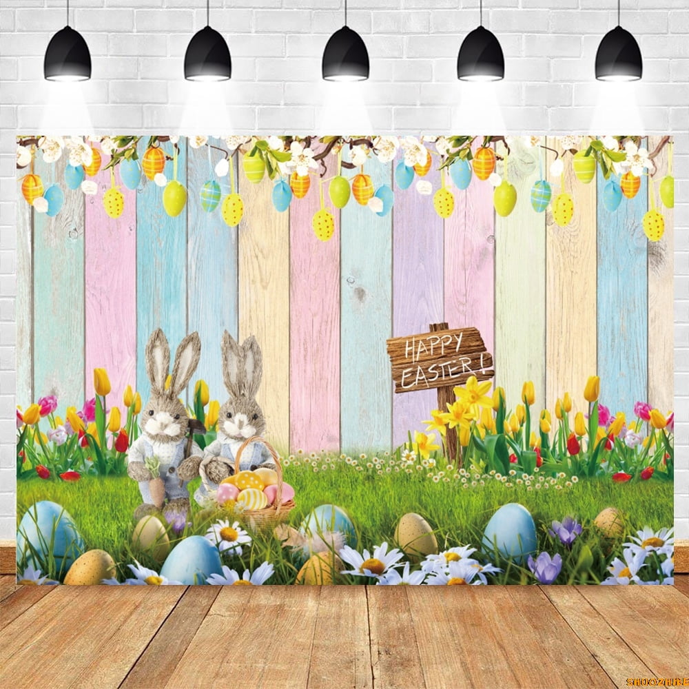 Spring Easter Backdrop Rabbits Eggs Grass Flowers Gard Fce Newborn Baby ...