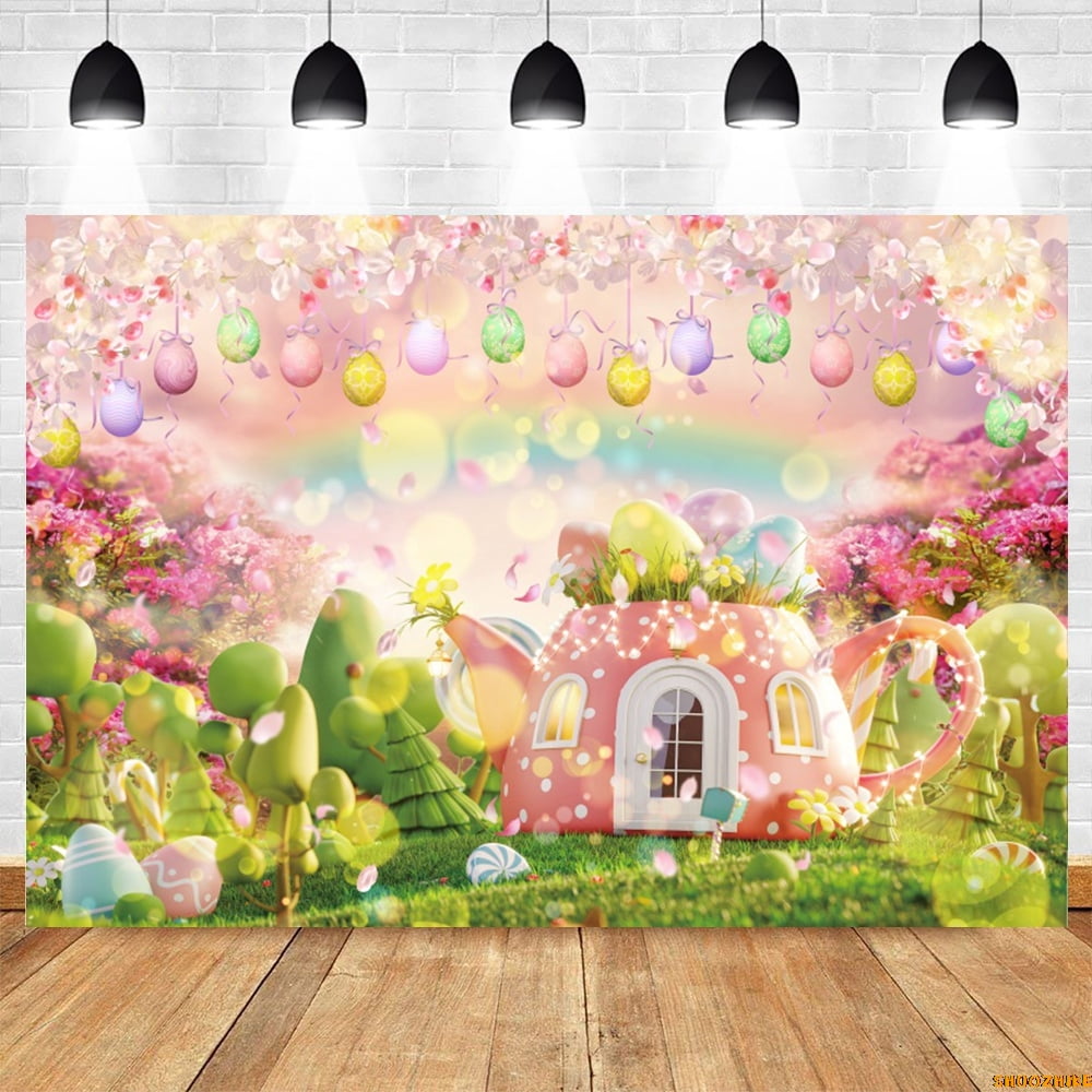 Spring Easter Backdrop Rabbits Eggs Grass Flowers Gard Fce Newborn Baby ...