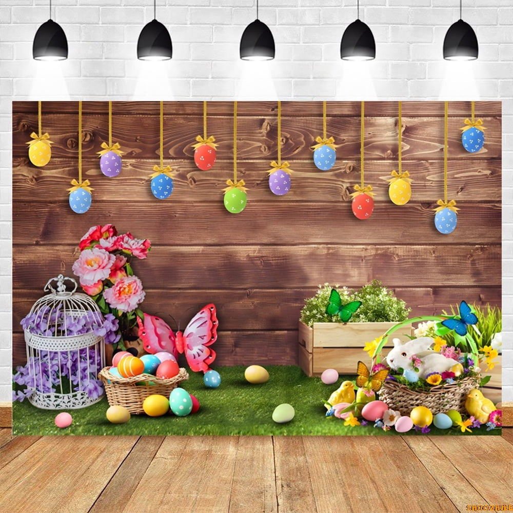 Spring Easter Backdrop Rabbits Eggs Grass Flowers Gard Fce Newborn Baby ...