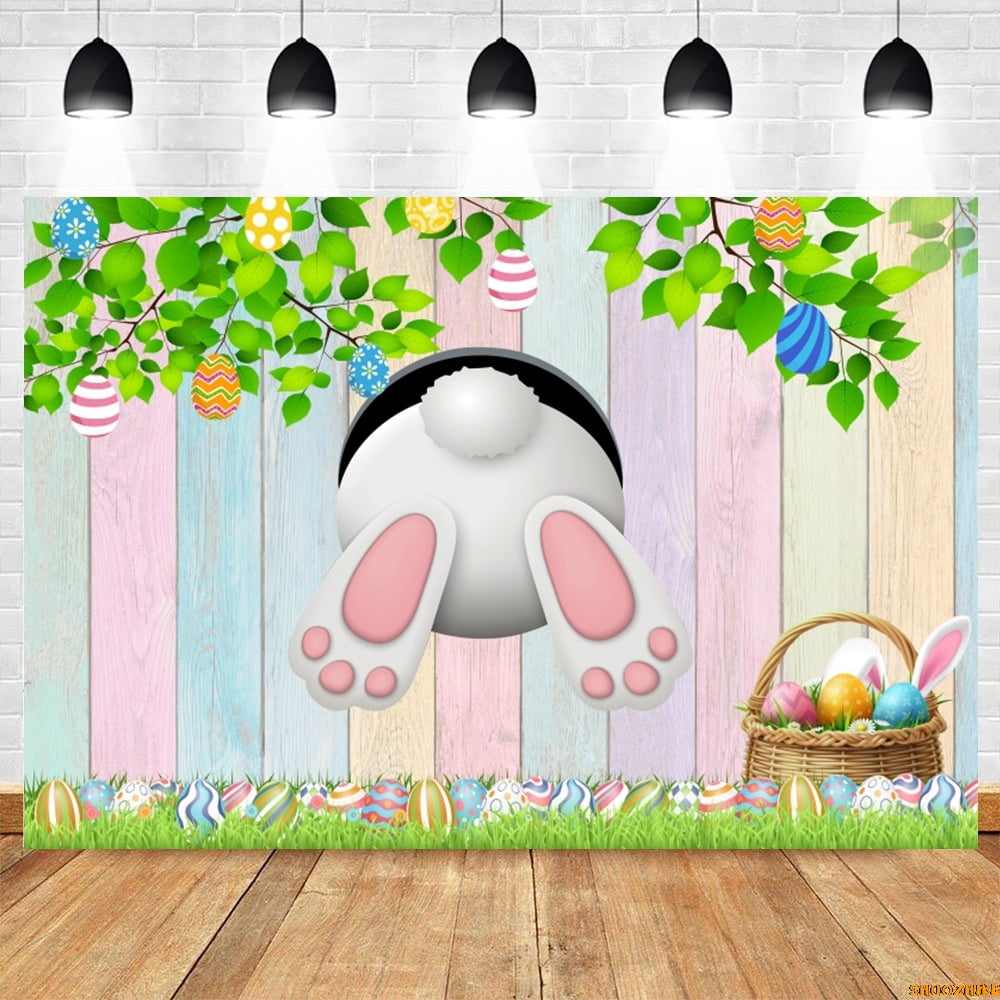 Spring Easter Backdrop Rabbits Eggs Grass Flowers Gard Fce Newborn Baby ...