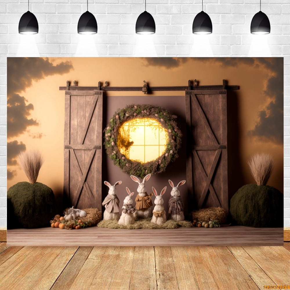 Spring Easter Backdrop Rabbits Eggs Grass Flowers Gard Fce Newborn Baby ...