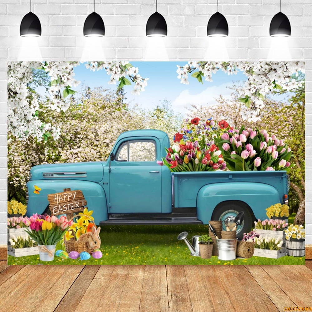 Spring Easter Backdrop Rabbits Eggs Grass Flowers Gard Fce Newborn Baby ...