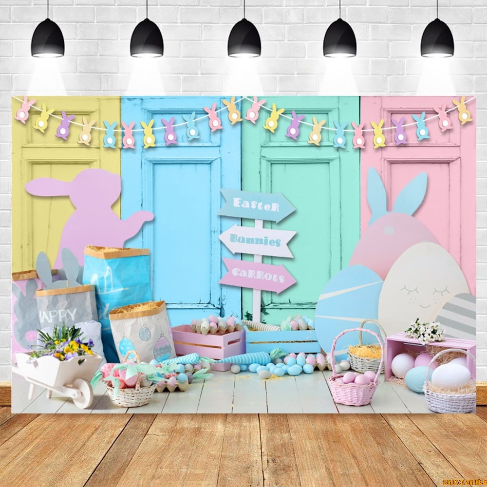 Spring Easter Backdrop Rabbits Eggs Grass Flowers Gard Fce Newborn Baby ...