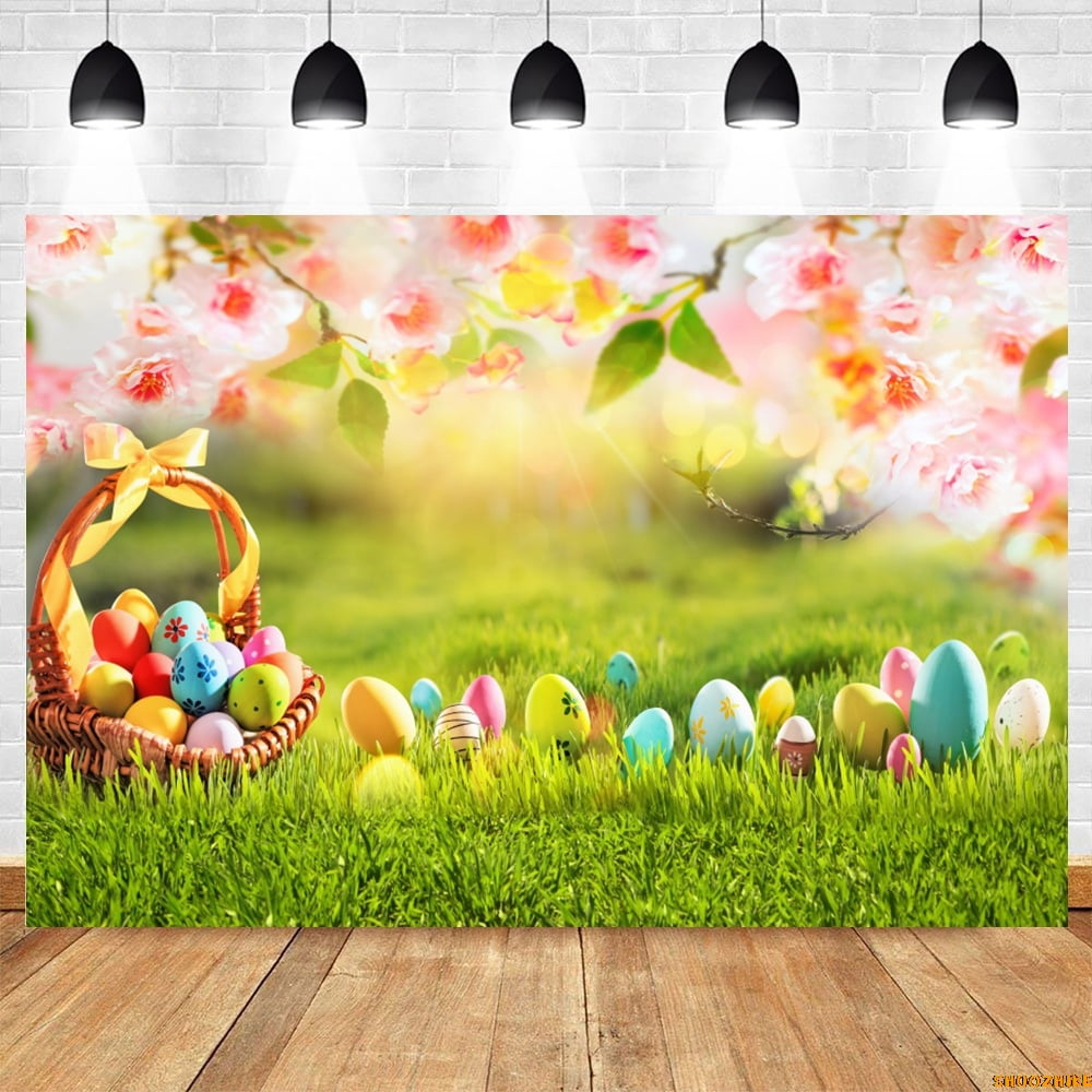 Spring Easter Backdrop Rabbits Eggs Grass Flowers Gard Fce Newborn Baby ...
