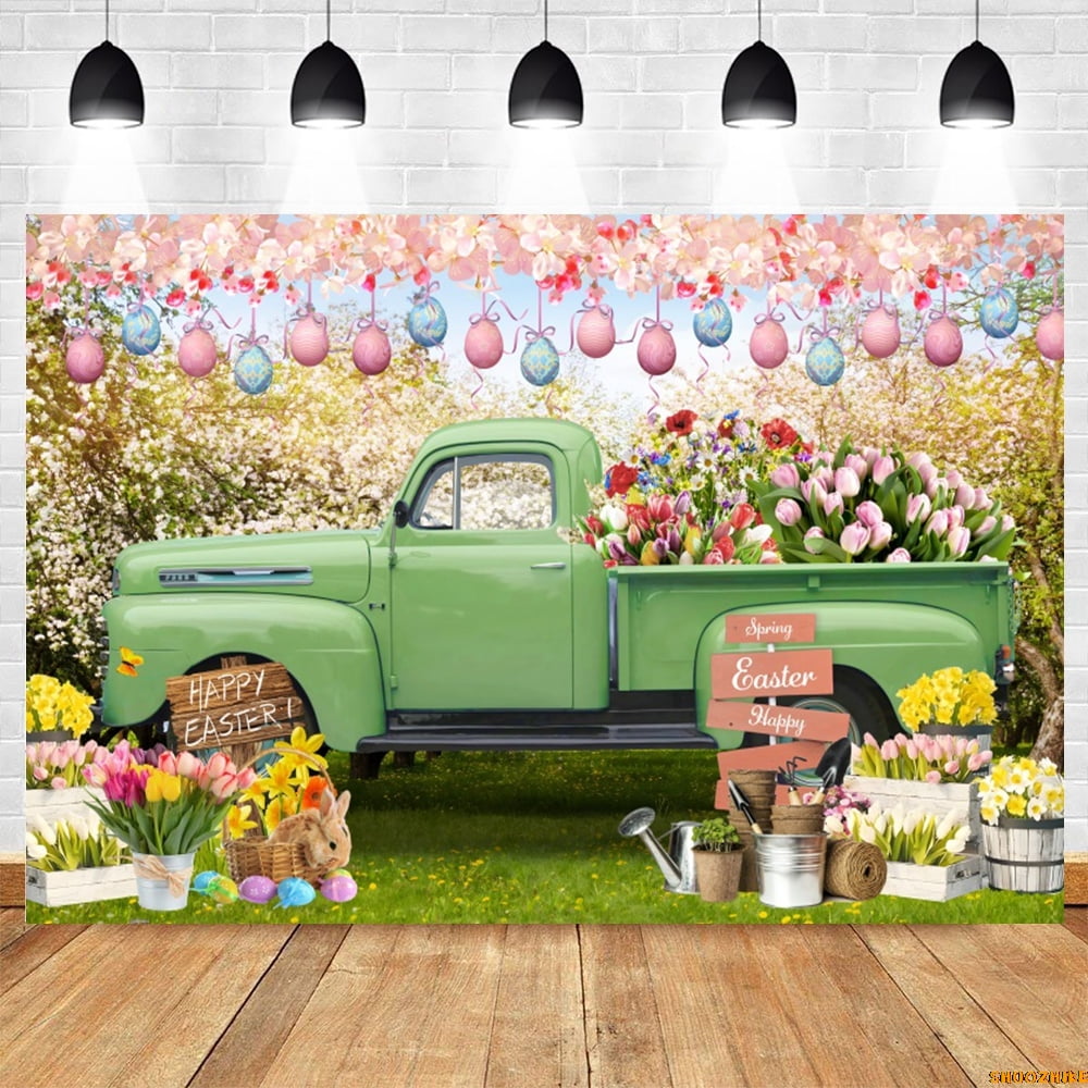 Spring Easter Backdrop Rabbits Eggs Grass Flowers Gard Fce Newborn Baby ...