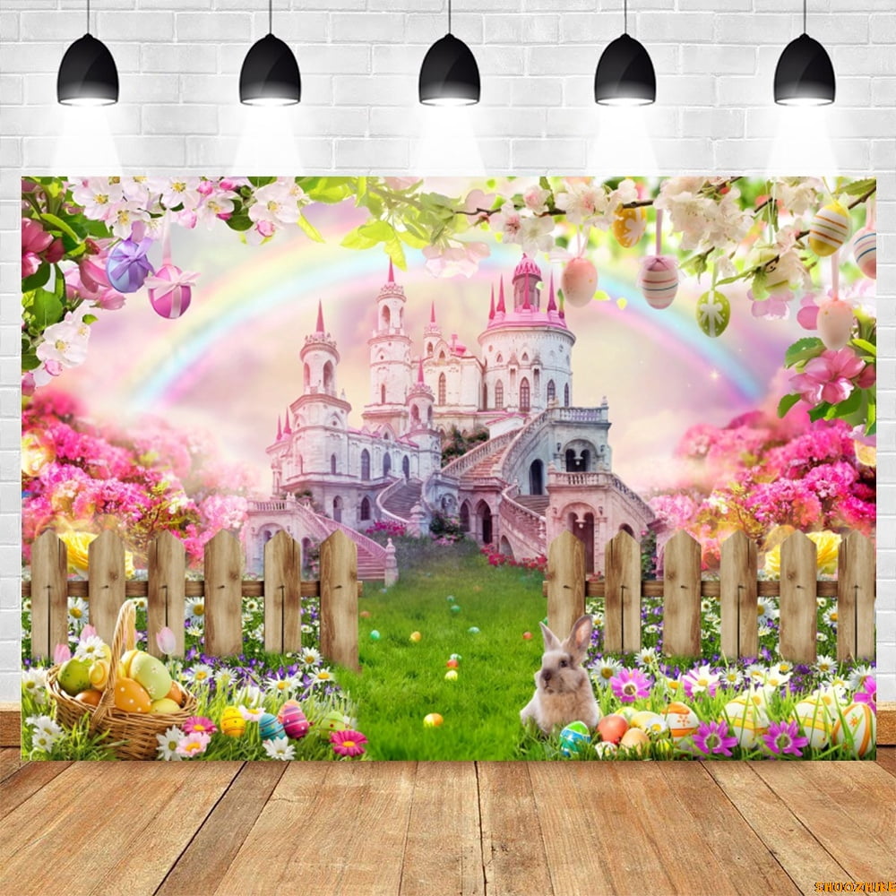 Spring Easter Backdrop Rabbits Eggs Grass Flowers Gard Fce Newborn Baby ...