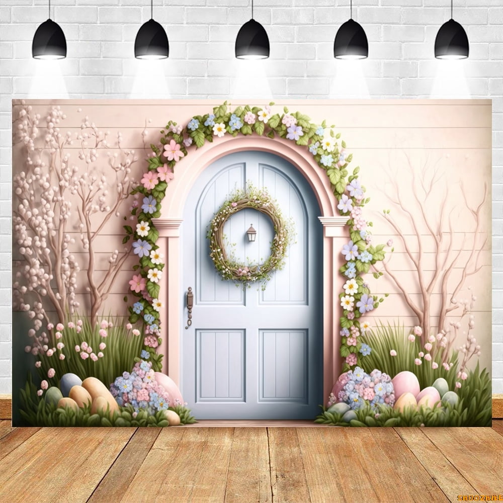 Spring Easter Backdrop Rabbits Eggs Grass Flowers Gard Fce Newborn Baby ...