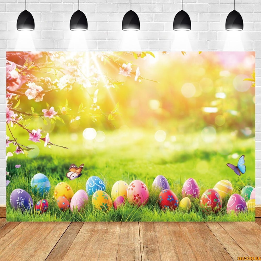 Spring Easter Backdrop Rabbits Eggs Grass Flowers Gard Fce Newborn Baby ...
