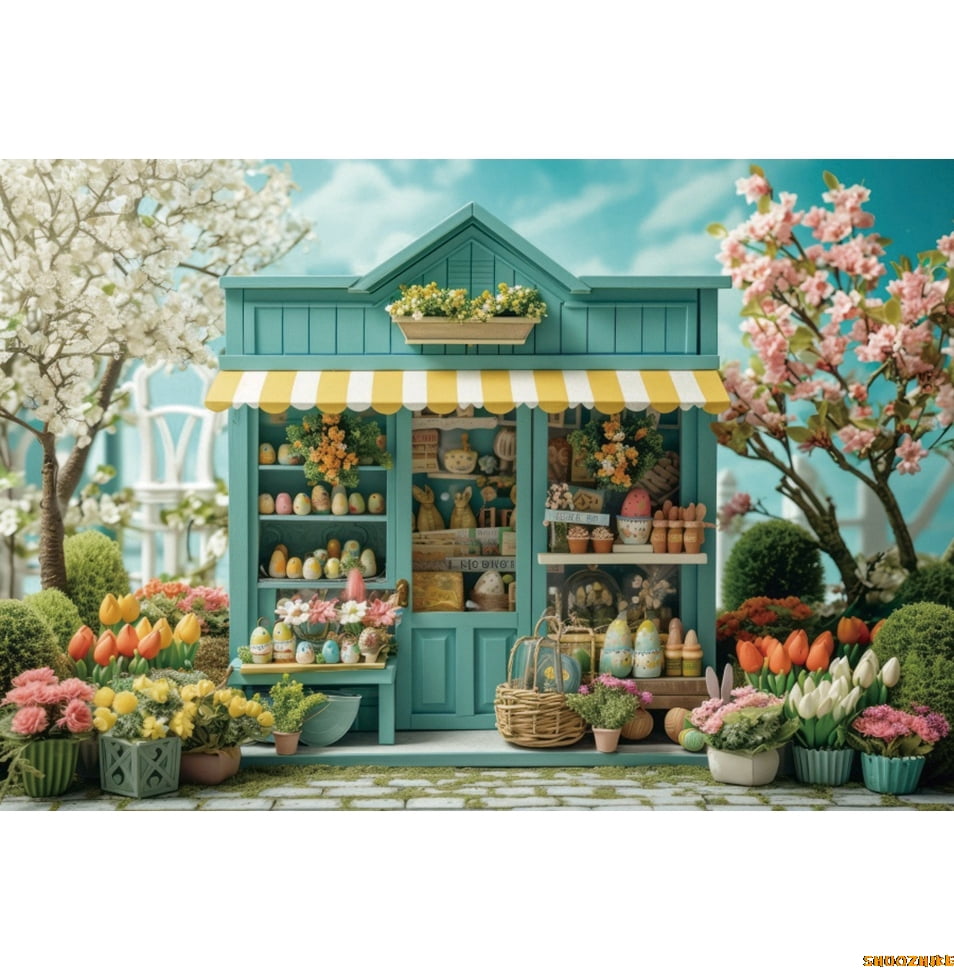Spring Easter Backdrop Rabbits Flowers Baby Shower Kids Birthday Party ...
