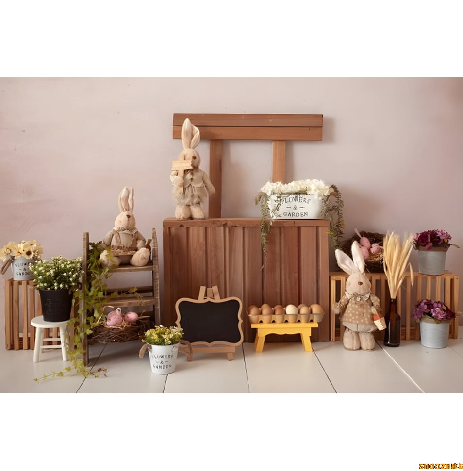 Spring Easter Backdrop Rabbits Flowers Baby Shower Kids Birthday Party ...