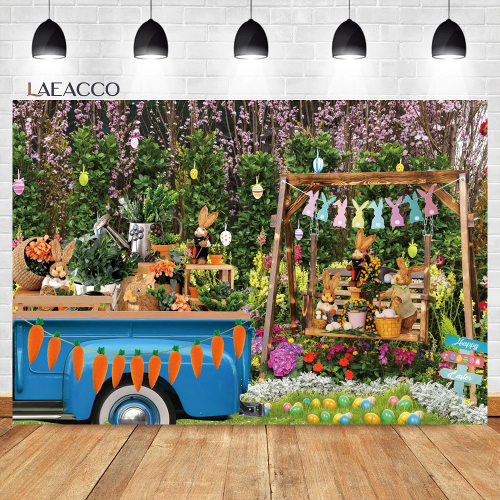 Spring Easter Backdrop Wood Door Green Grass Flowers Rabbit Baby Shower ...