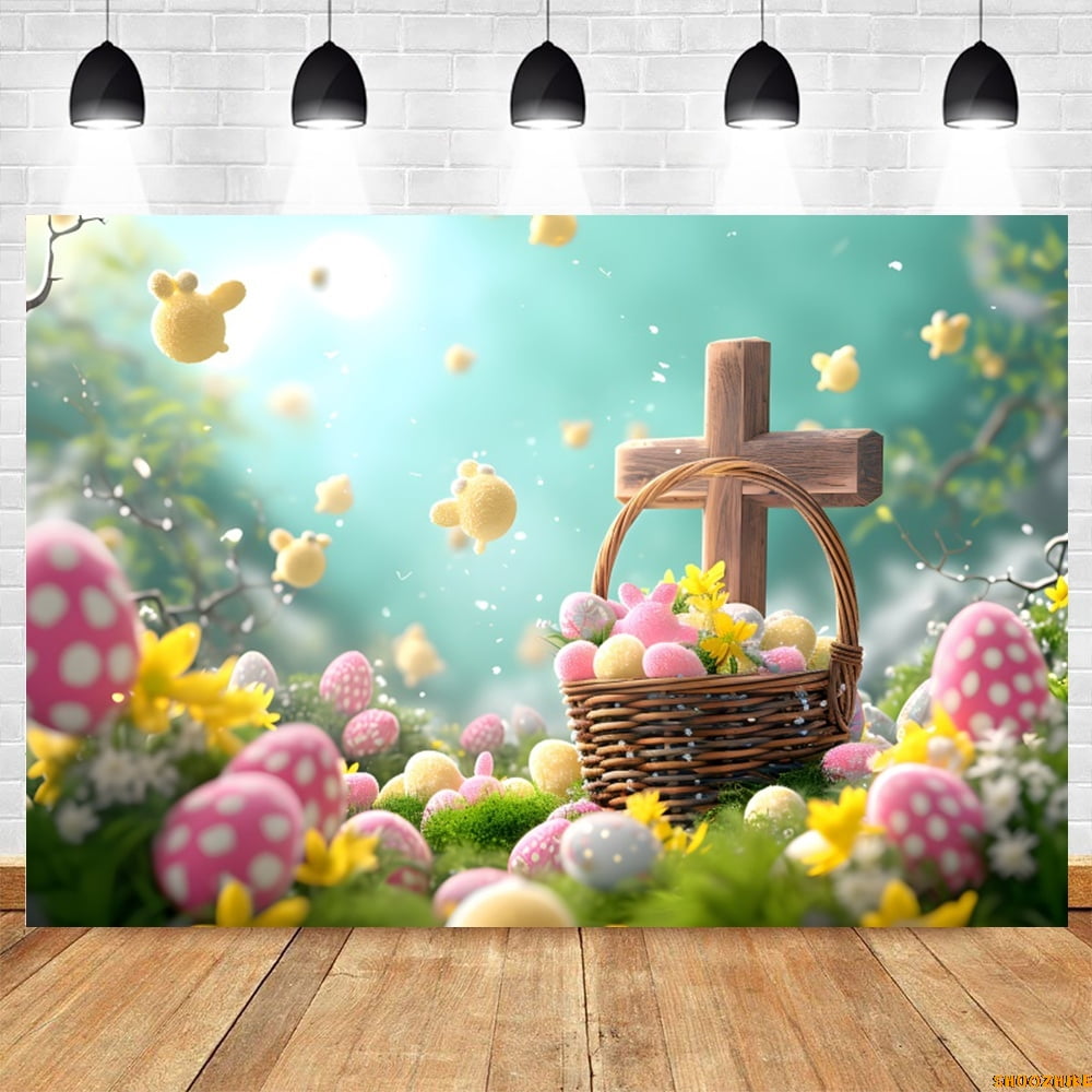 Spring Easter Backdrop for Photography Gard Flower Rabbit Grass Eggs ...