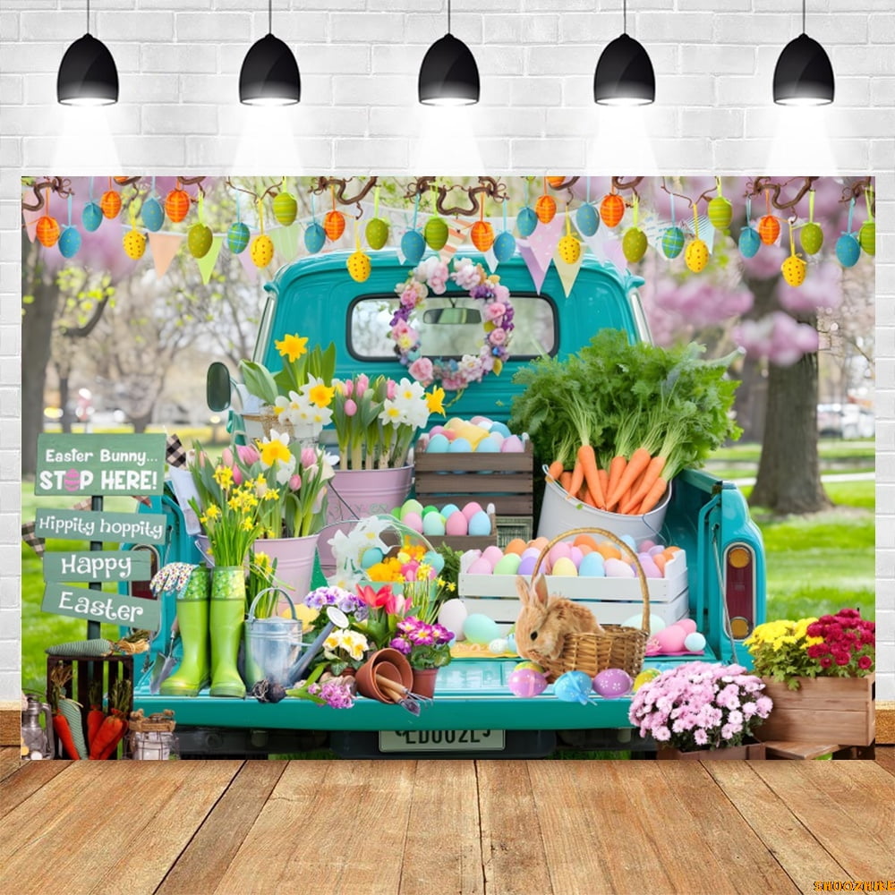 Spring Easter Backdrop for Photography Gard Flower Rabbit Grass Eggs ...