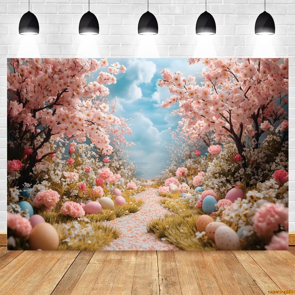 Spring Easter Backdrop for Photography Gard Flower Rabbit Grass Eggs ...