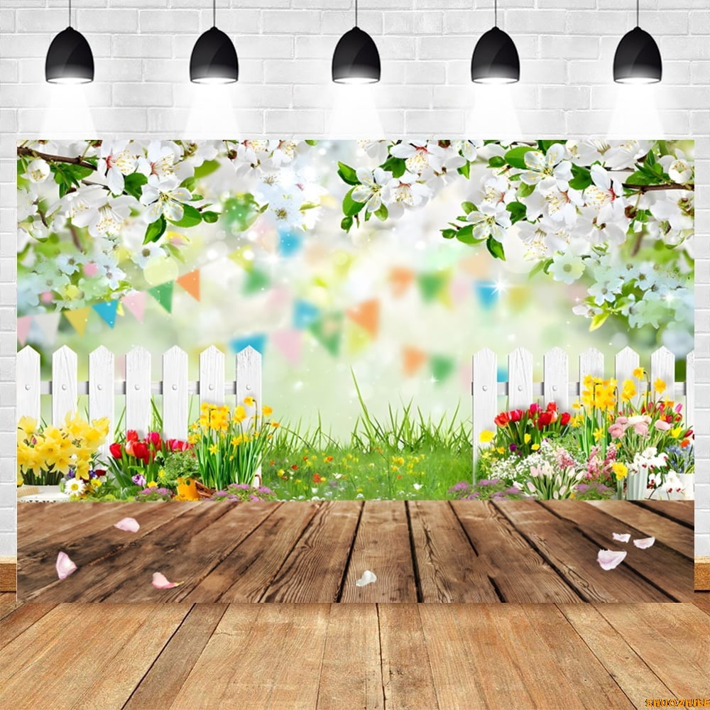 Spring Easter Backdrop for Photography Gard Flower Rabbit Grass Eggs ...