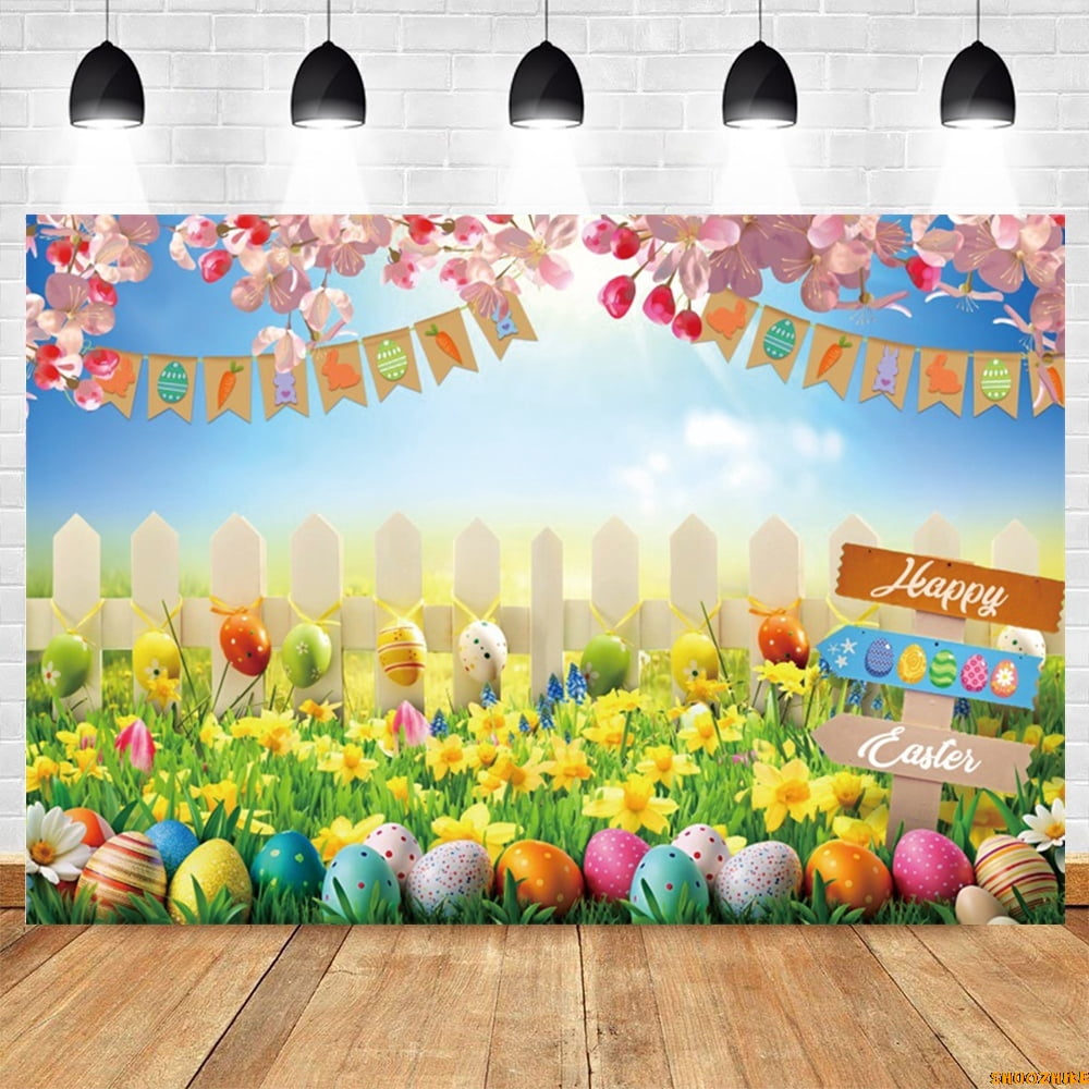Spring Easter Backdrop for Photography Gard Flower Rabbit Grass Eggs ...