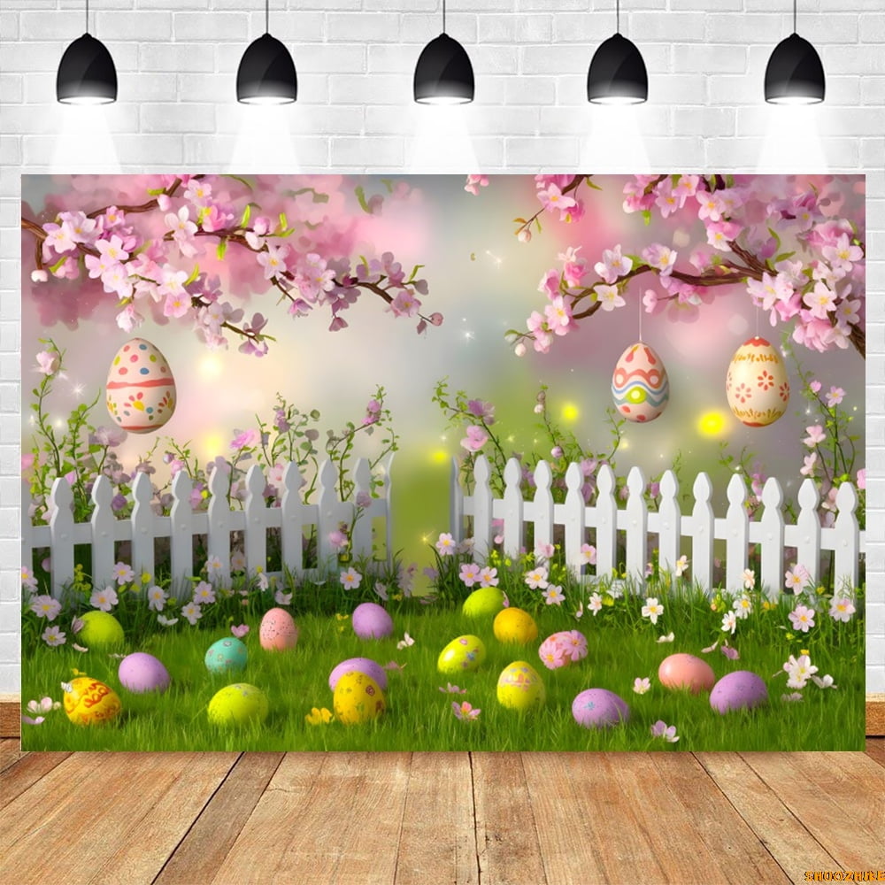 Spring Easter Backdrop for Photography Gard Flower Rabbit Grass Eggs ...