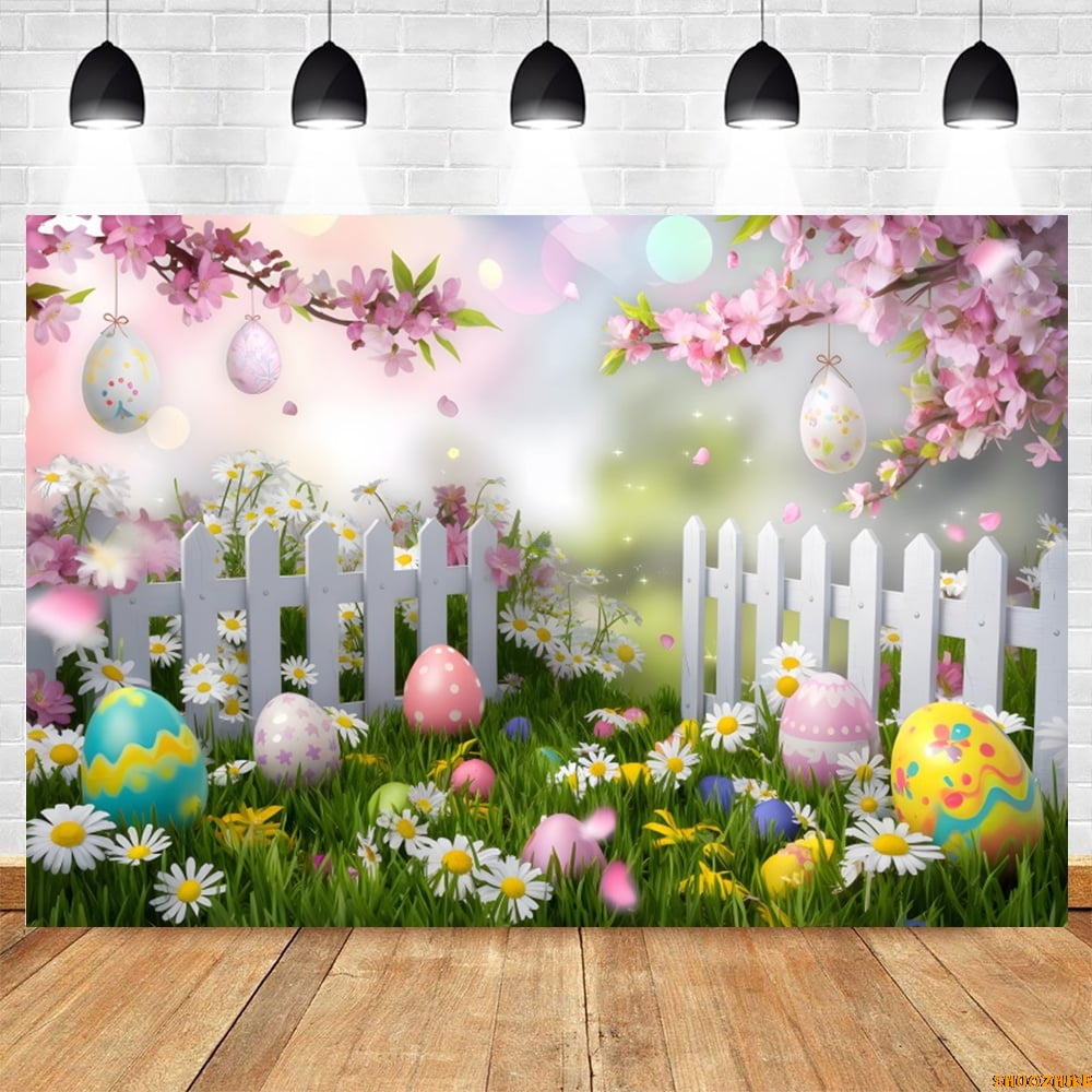 Spring Easter Backdrop for Photography Gard Flower Rabbit Grass Eggs ...