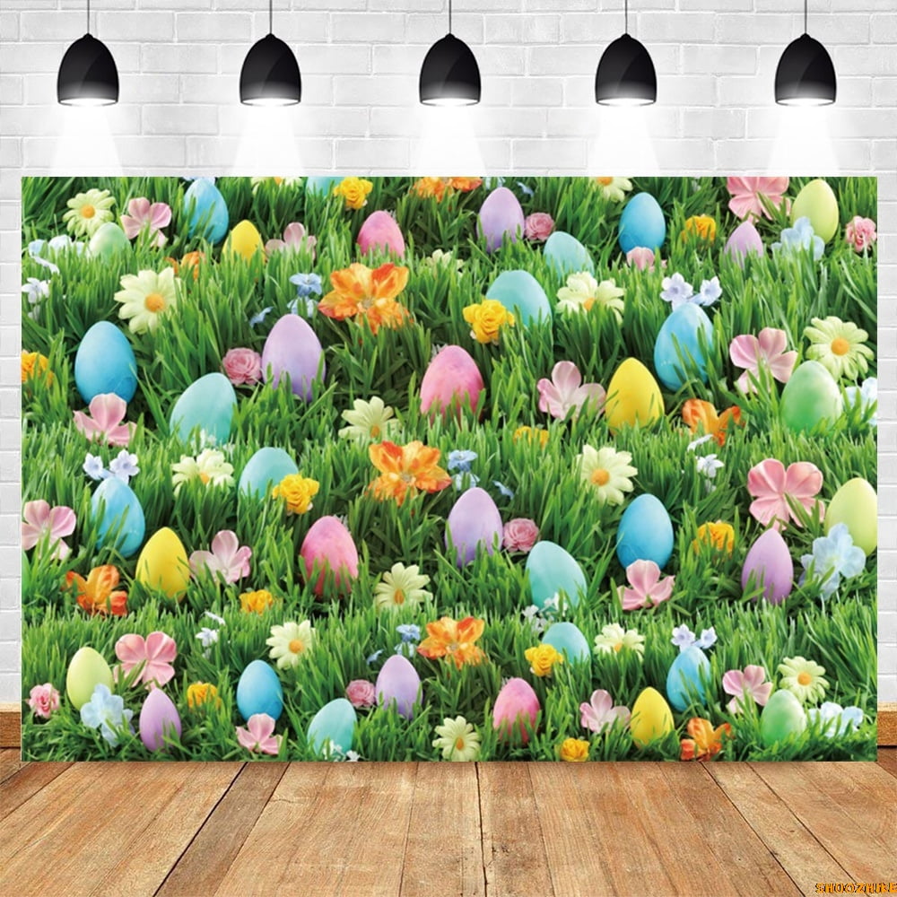 Spring Easter Backdrop for Photography Gard Flower Rabbit Grass Eggs ...