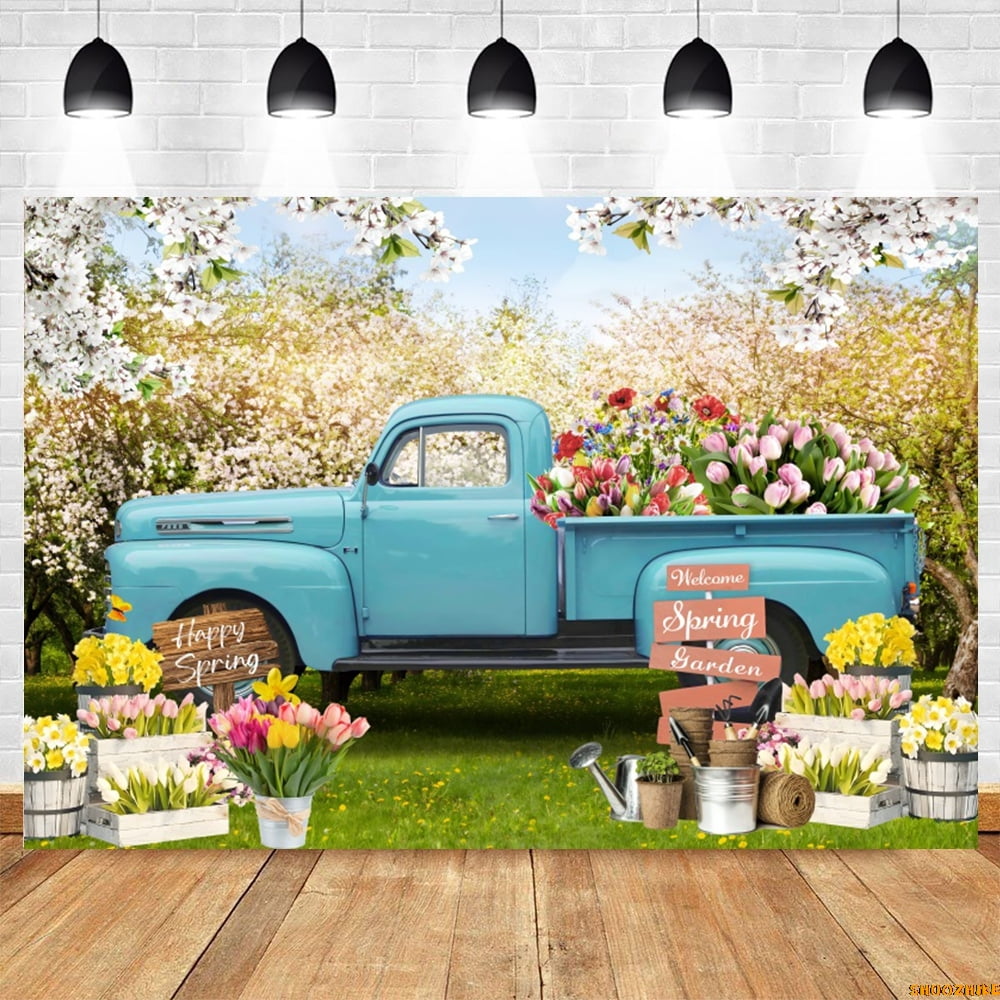 Spring Easter Backdrop for Photography Gard Flower Rabbit Grass Eggs ...