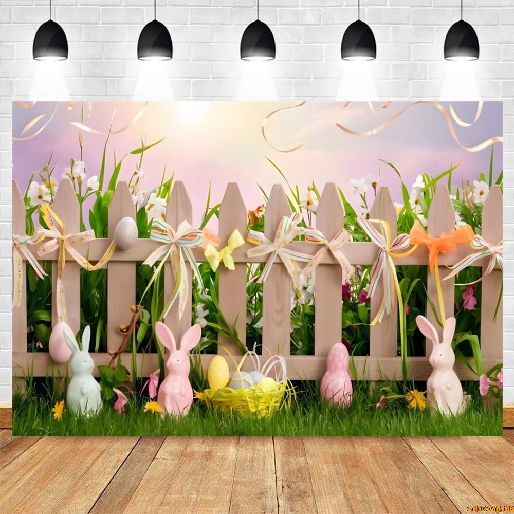 Spring Easter Backdrop for Photography Gard Flower Rabbit Grass Eggs ...