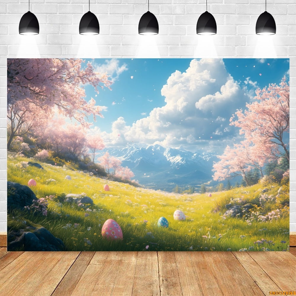 Spring Easter Backdrop for Photography Gard Flower Rabbit Grass Eggs ...
