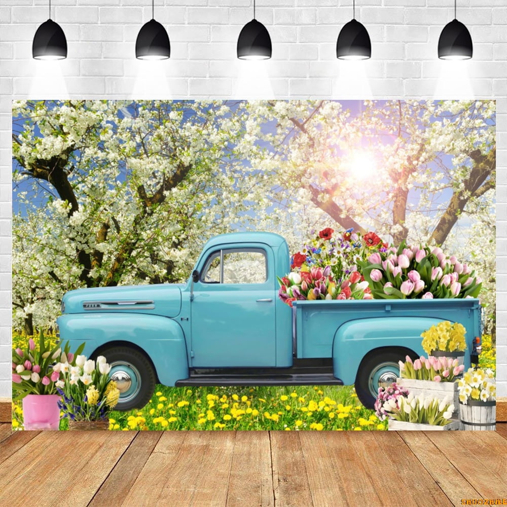 Spring Easter Backdrop for Photography Gard Flower Rabbit Grass Eggs ...