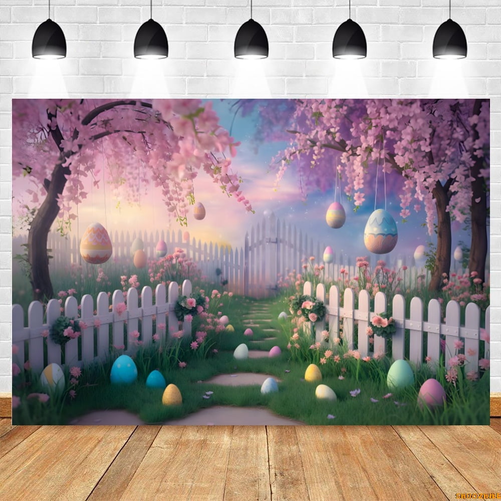 Spring Easter Backdrop for Photography Gard Flower Rabbit Grass Eggs ...