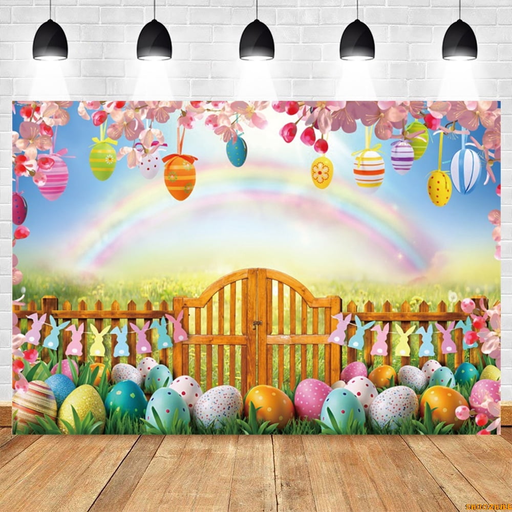 Spring Easter Backdrop for Photography Gard Flower Rabbit Grass Eggs ...