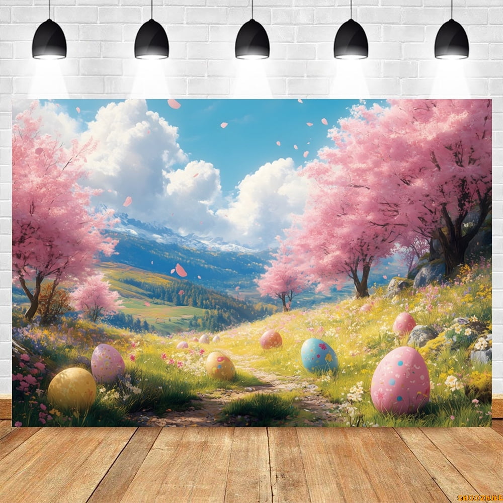 Spring Easter Backdrop for Photography Gard Flower Rabbit Grass Eggs ...