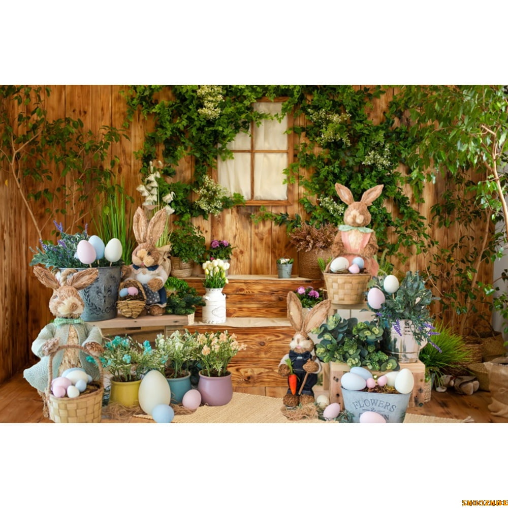 Spring Easter Backdrop for Photography02 Rabbit Colorful Eggs Flower ...