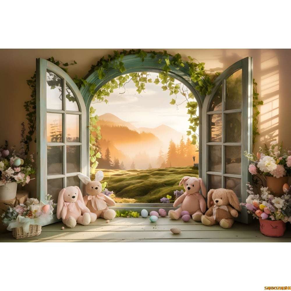 Spring Easter Backdrop for Photography02 Rabbit Colorful Eggs Flower ...
