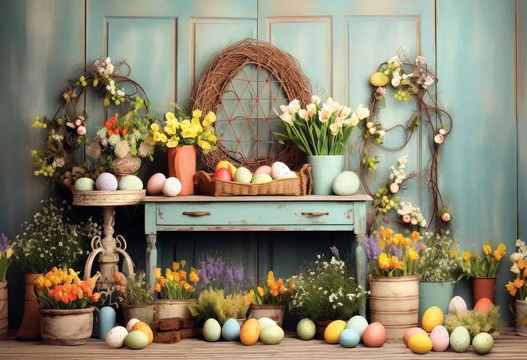 Spring Easter Bunny Egg Floral Kid Birthday Party Cake Smash Portrait r ...