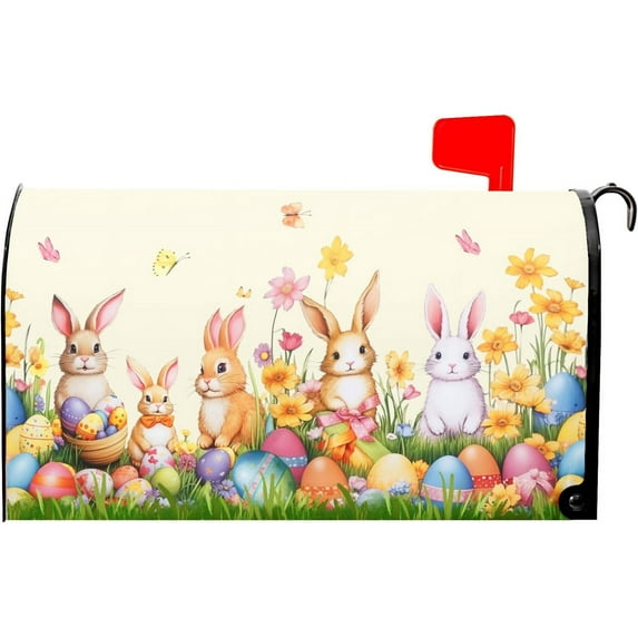 Spring Easter Bunny & Eggs Magnetic Mailbox Cover - Standard Size 21x25 ...