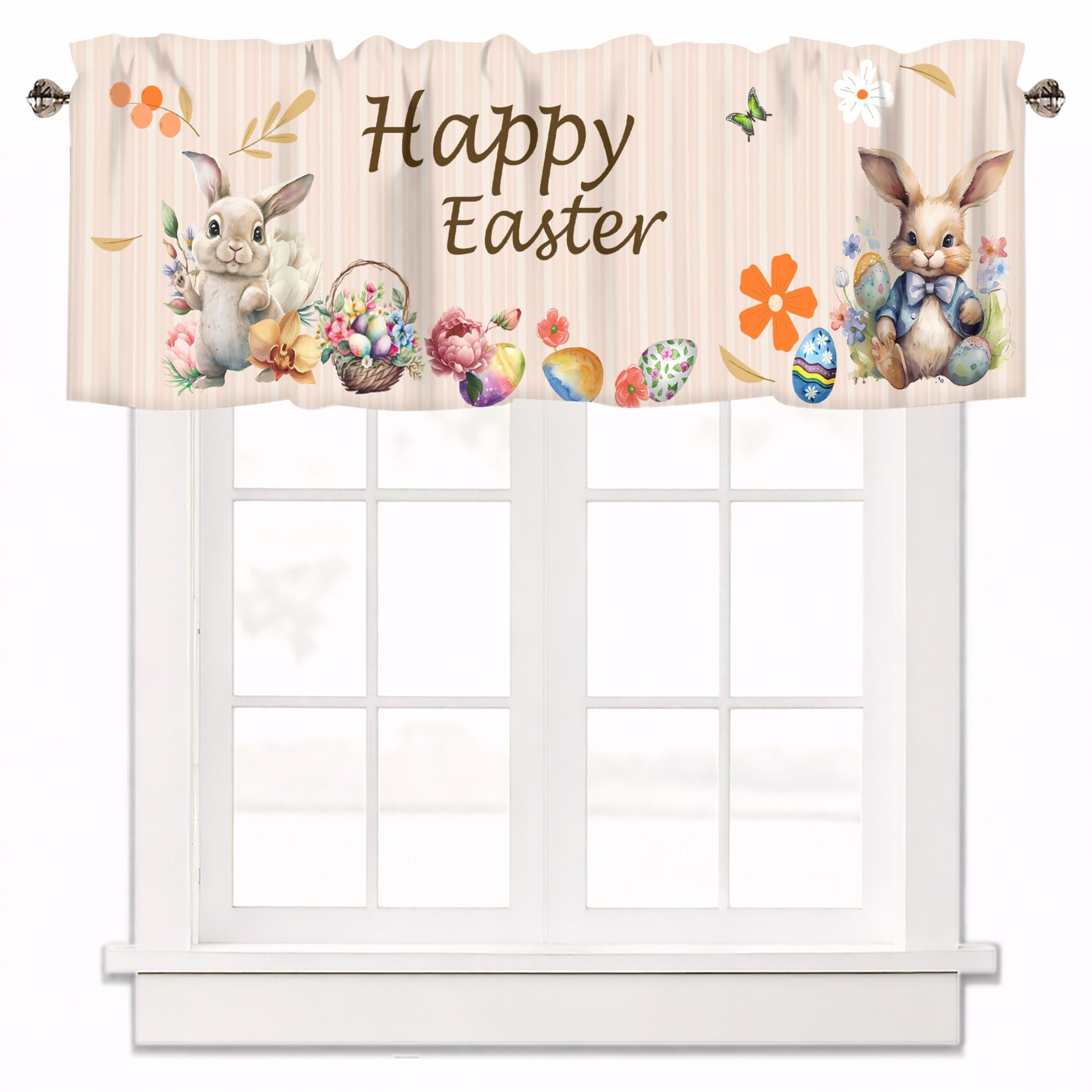 Spring Easter Bunny Gnome Kitchen Window Curtains Valance Tulip ...