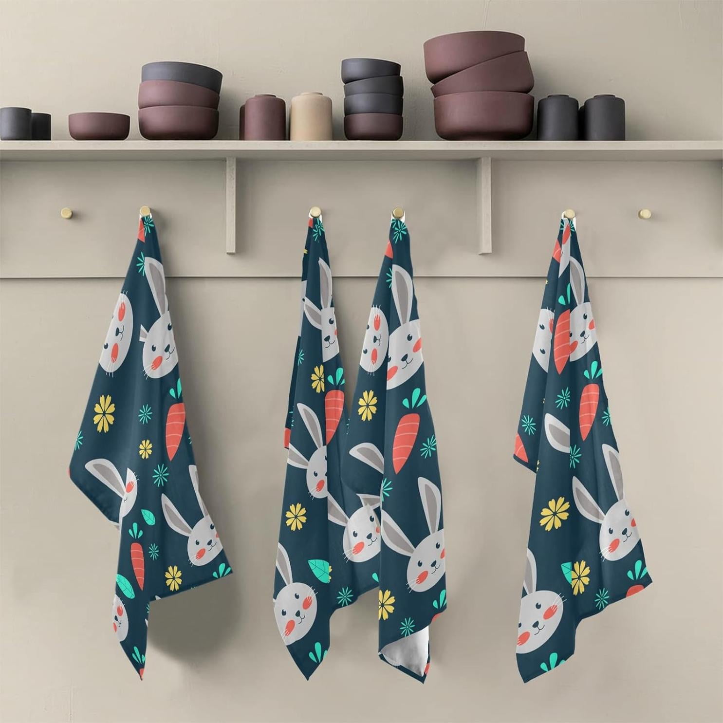 Spring Easter Bunny Kitchen Tea Towels Set of 6 Absorbent Hand Dish ...