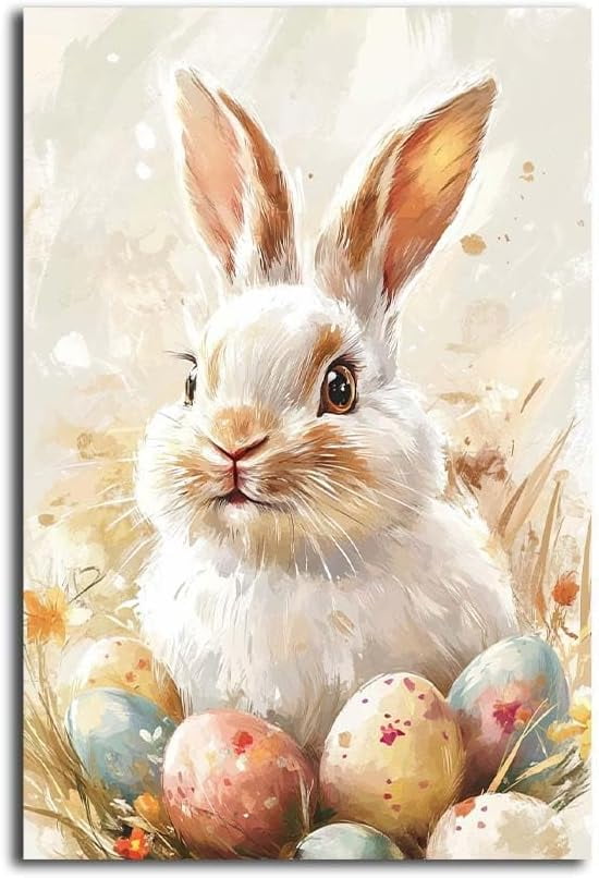 Spring Easter Bunny Wall Art Canvas Prints Vintage Rabbit Eggs Image ...