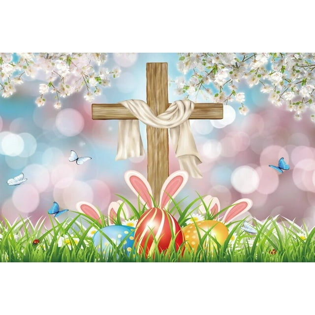 Spring Easter Dreamy Light Bokeh Backdrop Jesus Cross Rabbit Eggs ...