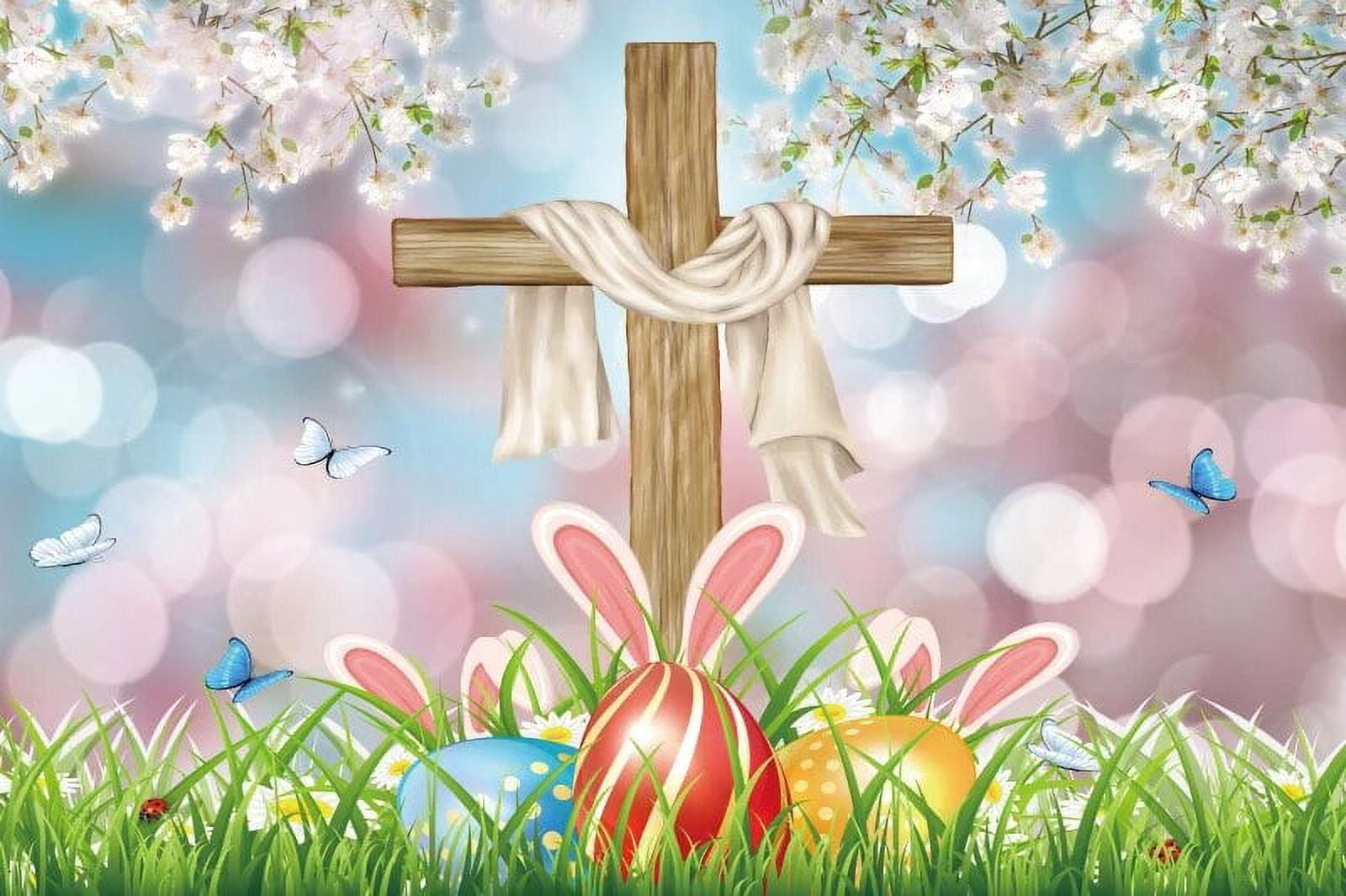 Spring Easter Dreamy Light Bokeh Backdrop Jesus Cross Rabbit Eggs Newborn Baby Shower Portraits ...