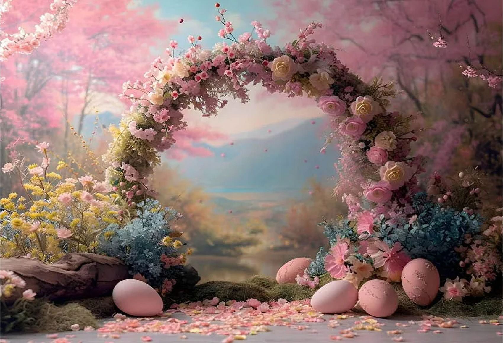 Spring Easter Eggs Arch Flowers Garden Child Birthday Party Portrait r ...